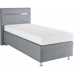 Westfalia Schlafkomfort Boxspringbett wahlweise mit LED-Beleuchtung Strukturstoff grau