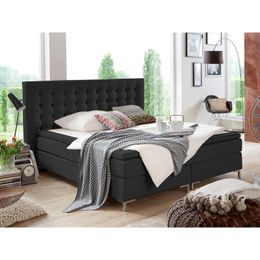 ATLANTIC HOME COLLECTION Boxspringbett »Anni« mit Bonnell-Federkernmatratze und Topper schwarz