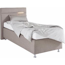 Westfalia Schlafkomfort Boxspringbett wahlweise mit LED-Beleuchtung Struktustoff dunkelbeige