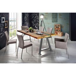 Sit Esstisch »Tops&Tables« mit Platte aus recyceltem Altholz mit Farbresten, Shabby Chic, Vintage bunt/silber + silber + Natur