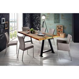 Sit Esstisch »Tops&Tables« mit Platte aus recyceltem Altholz mit Farbresten, Shabby Chic, Vintage bunt/Schwarz + schwarz + Natur