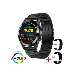 TPFNet Smart Watch / Fitness Tracker IP67 - Edelstahl Armband + Milanaise & Silikon Armband - Android & IOS - Silber