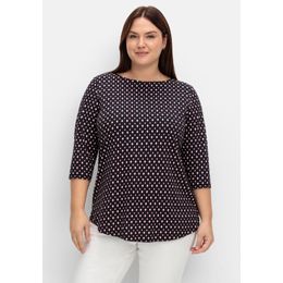 sheego Große Größen: Shirt mit 3/4-Arm und grafischem Minimalprint, tiefblau gemustert, Gr.48/50