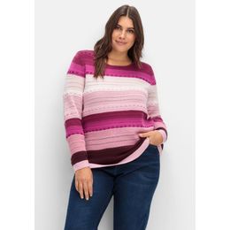 sheego Große Größen: Pullover im Colorblocking und Ajourstrickmuster, rosé gestreift, Gr.44