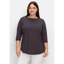 sheego Große Größen: Shirt mit 3/4-Arm und grafischem Minimalprint, tiefblau gemustert, Gr.56/58