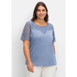 sheego Große Größen: Shirt mit transparentem Spitzenbesatz, eisblau, Gr.40