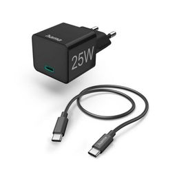 Hama Schnellladegerät m. Ladekabel USB C Mini Ladegerät PD 25W 1m Schwarz Smartphone-Ladegerät, schwarz