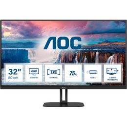 AOC Q32V5CE/BK LED-Monitor (80 cm/32 ", 2560 x 1440 px, QHD, 1 ms Reaktionszeit, 75 Hz, VA LED), schwarz