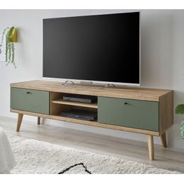 Furn.Design Lowboard Juna (TV Unterschrank in Eiche mit Salbeigrün