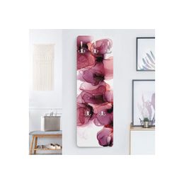 Bilderdepot24 Garderobenpaneel pink Aquarell Kunst Wilde Blüten in Violett und Gold Design (ausgefallenes Flur Wandpaneel mit Garderobenhaken Kleiderhaken hängend)
