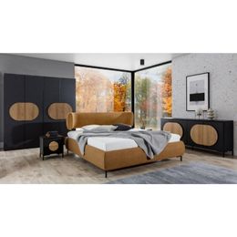 JVmoebel Schlafzimmer-Set Schwarz-Braune Schlafzimmer Möbel Designer Bett Kleiderschrank Kommode