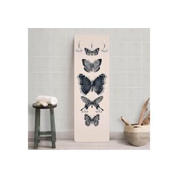 Bilderdepot24 Garderobenpaneel grau Illustration Tiere Tusche Schmetterlinge auf Beige Design (ausgefallenes Flur Wandpaneel mit Garderobenhaken Kleiderhaken hängend)
