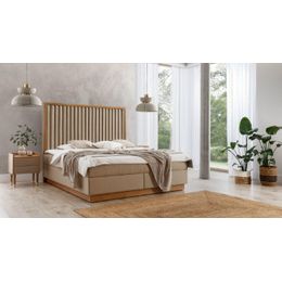 JVmoebel Schlafzimmer-Set Beiges Schlafzimmer Doppelbett 2x Luxus Nachttische Edle Holz Möbel