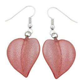 unbespielt Paar Ohrclips Ohrringe Kunststoffperle in Blattform rosa mit Flitter 45 x 20 mm