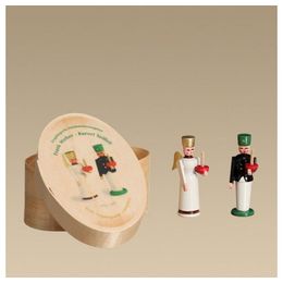 Weihnachtsfigur Holzdekoration Spanschachtel Engel und Bergmann Spandose BxH 6x9cm