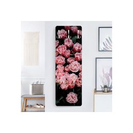 Bilderdepot24 Garderobenpaneel rosa Blumen Floral Fransen Tulpen Design (ausgefallenes Flur Wandpaneel mit Garderobenhaken Kleiderhaken hängend)