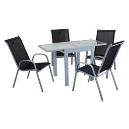 etc-shop Gartenstuhl, Garten Möbel Set Tisch Sitz Gruppe ALU Glas 4-Sitzer 5-teilig grau