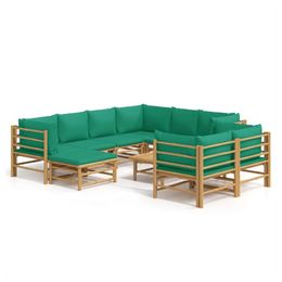 DOTMALL Gartenlounge-Set 10-tlg. Garten-Lounge-Set mit Grünen Kissen Bambus