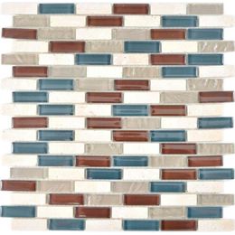 Mosani Mosaikfliesen Glasmosaik Naturstein Mosaik beige grau glänzend / 10 Matten