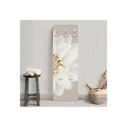 Bilderdepot24 Garderobenpaneel beige Blumen Floral Weiße Dahlie auf Creme Design (ausgefallenes Flur Wandpaneel mit Garderobenhaken Kleiderhaken hängend)