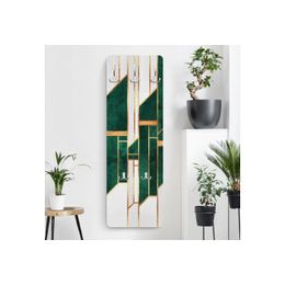 Bilderdepot24 Garderobenpaneel grün Abstrakt Kunst Muster Emerald und Gold Geometrie Design (ausgefallenes Flur Wandpaneel mit Garderobenhaken Kleiderhaken hängend)