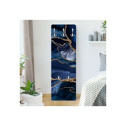 Bilderdepot24 Garderobenpaneel blau Abstrakt Goldene Glitzer Wellen vor Blau Design (ausgefallenes Flur Wandpaneel mit Garderobenhaken Kleiderhaken hängend)