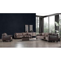 JVmoebel Wohnzimmer-Set Braune Wohnzimmer Garnitur 3-Sitzer Sofa Sessel Couchtisch 4tlg