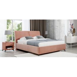 JVmoebel Schlafzimmer-Set Schlafzimmer Set Rosa Bett Holz 2x Nachttische Elegantes Modern Neu