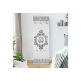 Bilderdepot24 Garderobenpaneel grau Spirituell Steinoptik Orientalisch Mandala Lotus Betonoptik (ausgefallenes Flur Wandpaneel mit Garderobenhaken Kleiderhaken hängend)