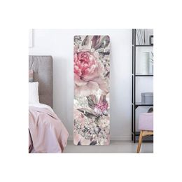 Bilderdepot24 Garderobenpaneel rosa Blumen Floral Muster Landhaus Zartes Aquarell Pfingstrosen Muster (ausgefallenes Flur Wandpaneel mit Garderobenhaken Kleiderhaken hängend)