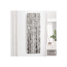 Bilderdepot24 Garderobenpaneel schwarz-weiß Abstrakt Bäume Wald Holzoptik Natur Birkenwald Design (ausgefallenes Flur Wandpaneel mit Garderobenhaken Kleiderhaken hängend)