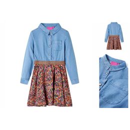 vidaXL A-Linien-Kleid Kinderkleid mit Langen Ärmeln Marineblau und Jeansblau 128