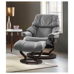 Relaxsessel stressless "Reno" Sessel Gr. Leder BATICK, Classic Base Wenge, Relaxfunktion-Drehfunktion-PlusTMSystem-Gleitsystem, B/H/T: 79cm x 98cm x 75cm, grau (wild dove batick) mit Hocker, Classic Base, Größe S, M & L, Gestell Wenge