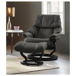 Relaxsessel stressless "Reno" Sessel Gr. Leder PALOMA, Classic Base Schwarz-M, Relaxfunktion-Drehfunktion-PlusTMSystem-Gleitsystem, B/H/T: 79cm x 98cm x 75cm, grau (rock paloma) mit Hocker, Classic Base, Größe S, M & L, Gestell Schwarz