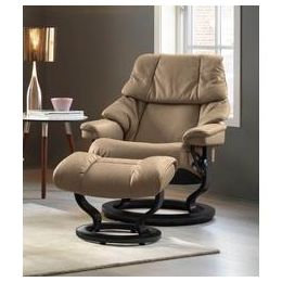 Relaxsessel stressless "Reno" Sessel Gr. Leder PALOMA, Classic Base Schwarz-M, Relaxfunktion-Drehfunktion-PlusTMSystem-Gleitsystem, B/H/T: 79cm x 98cm x 75cm, braun (almond paloma) mit Hocker, Classic Base, Größe S, M & L, Gestell Schwarz