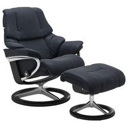 Relaxsessel stressless "Reno" Sessel Gr. Leder PALOMA, Signature Base Schwarz-M, Relaxfunktion-Drehfunktion-PlusTMSystem-Gleitsystem-BalanceAdaptTM, B/H/T: 83cm x 100cm x 76cm, blau (shadow paloma) mit Signature Base, Größe S, M & L, Gestell Schwarz