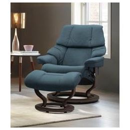 Relaxsessel stressless "Reno" Sessel Gr. ROHLEDER Stoff Q2 FARON, Classic Base Wenge, Relaxfunktion-Drehfunktion-PlusTMSystem-Gleitsystem, B/H/T: 79cm x 98cm x 75cm, blau (petrol q2 faron) mit Hocker, Classic Base, Größe S, M & L, Gestell Wenge