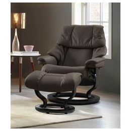 Relaxsessel stressless "Reno" Sessel Gr. Leder BATICK, Classic Base Schwarz-M, Relaxfunktion-Drehfunktion-PlusTMSystem-Gleitsystem, B/H/T: 79cm x 98cm x 75cm, braun (brown batick) mit Hocker, Classic Base, Größe S, M & L, Gestell Schwarz