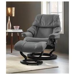 Relaxsessel stressless "Reno" Sessel Gr. Microfaser DINAMICA, Classic Base Schwarz-L, Relaxfunktion-Drehfunktion-PlusTMSystem-Gleitsystem, B/H/T: 88cm x 98cm x 78cm, grau (dark grey dinamica) mit Hocker, Classic Base, Größe S, M & L, Gestell Schwarz