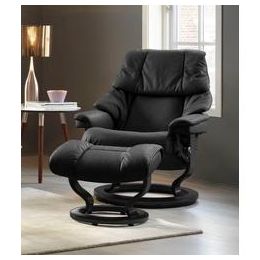 Relaxsessel stressless "Reno" Sessel Gr. Leder PALOMA, Classic Base Schwarz-L, Relaxfunktion-Drehfunktion-PlusTMSystem-Gleitsystem, B/H/T: 88cm x 98cm x 78cm, schwarz (black paloma) mit Hocker, Classic Base, Größe S, M & L, Gestell Schwarz