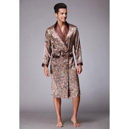 Vivi Idee Morgenmantel Herren Schlafmantel Bademantel kimono lang leicht satin Sauna