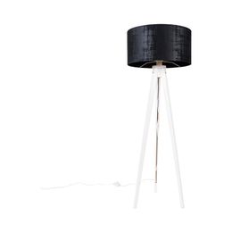 Qazqa Modernes Stehlampenstativ weiß mit schwarzem Samtschirm 50 cm - Tripod Classic - Schwarz