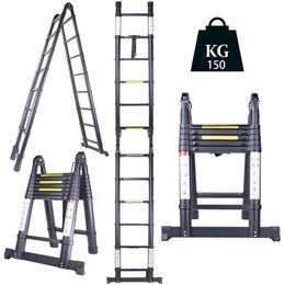 Teleskopleiter Ausziehbare Klappleiter Aluminium 150kg Tragkraft - 3.8 m (1.9 m + 1.9 m)