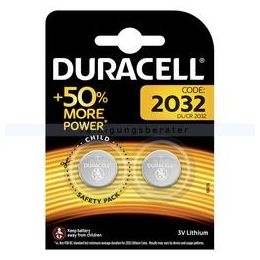 Batterien Duracell Knopfzelle DL/CR 2032 2 Stück im Blister, 3 V Lithium, Kapazität 220 mAh