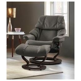 Relaxsessel stressless "Reno" Sessel Gr. Leder PALOMA, Classic Base Wenge, Relaxfunktion-Drehfunktion-PlusTMSystem-Gleitsystem, B/H/T: 75cm x 96cm x 75cm, grau (metal grey paloma) mit Hocker, Classic Base, Größe S, M & L, Gestell Wenge