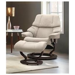 Relaxsessel stressless "Reno" Sessel Gr. ROHLEDER Stoff Q2 FARON, Classic Base Wenge, Relaxfunktion-Drehfunktion-PlusTMSystem-Gleitsystem, B/H/T: 79cm x 98cm x 75cm, beige (light q2 faron) mit Hocker, Classic Base, Größe S, M & L, Gestell Wenge