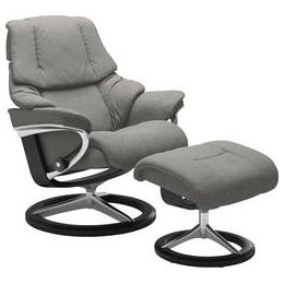 Relaxsessel stressless "Reno" Sessel Gr. ROHLEDER Stoff Q2 FARON, Signature Base Schwarz, Relaxfunktion-Drehfunktion-PlusTMSystem-Gleitsystem-BalanceAdaptTM, B/H/T: 92cm x 100cm x 80cm, grau (grau q2 faron) mit Signature Base, Größe S, M & L, Gestell Schwarz