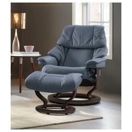 Relaxsessel stressless "Reno" Sessel Gr. Leder PALOMA, Classic Base Wenge, Relaxfunktion-Drehfunktion-PlusTMSystem-Gleitsystem, B/H/T: 88cm x 98cm x 78cm, blau (sparrow blue paloma) mit Hocker, Classic Base, Größe S, M & L, Gestell Wenge