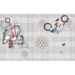 papermoon Fototapete "Abstrakt 3D Effekt mit Blumen" Tapeten Gr. B/L: 3,50 m x 2,60 m, Bahnen: 7 St., bunt Fototapeten