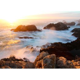 papermoon Fototapete "Sunset on Big Sur Coast" Tapeten Gr. B/L: 3,5 m x 2,6 m, Bahnen: 7 St., bunt (mehrfarbig) Fototapeten